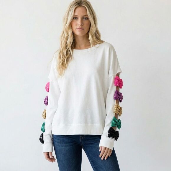 Fantastic Fawn | Sweaters | Fantasticfawn Sequin Bow Sleeve Sweatshirt ...